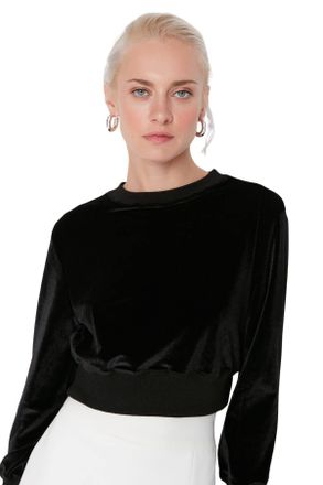 Trendyol Trendyol Womens Crew Neck Plain Figurbetont Sweatshirt, Black, M