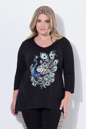 Miamoda T-Shirt T-Shirt A-Linie Pfauen-Motiv 3/4-&Auml;rmel