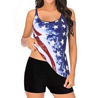 Generic Tankini pour femme - Maillot de bain 2 pi&egrave;ces push-up - Dos nu - Taille haute - Rembourr&eacute; - Pour la plage, blanc, XXL