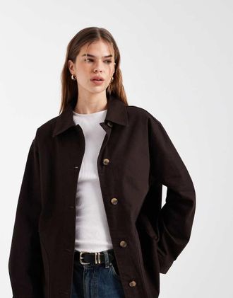 Asos Blouson Harrington oversize en coton - Chocolat-Brown