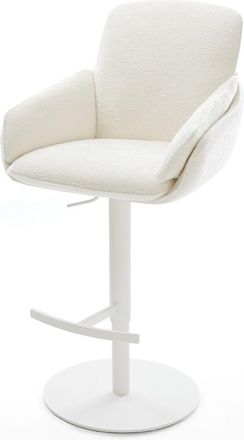 DELIFE Barstuhl Luan-Flex Boucl&eacute; Soft Beige Drehfu&szlig; h&ouml;henverstellbar Metall Wei&szlig;, Barst&uuml;hle