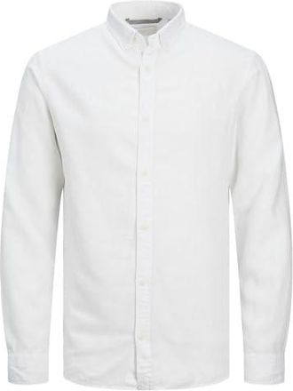 Jack & Jones Jprccmaze Linen T-Shirt L/S boutonné Chemise à Manches Longues, Blanc Brillant-Coupe Confortable, L Homme