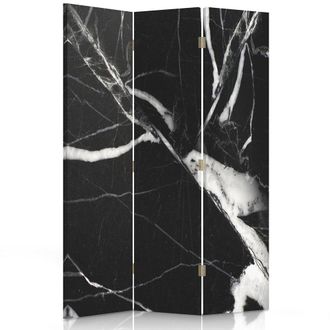 Feeby Frames. Raumteiler, Gedruckten auf Canvas, Leinwand Wandschirme, dekorative Trennwand, Paravent einseitig, 3 teilig (110x180 cm), MARMOR, SCHWARZ UND 