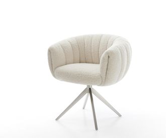 DELIFE Drehstuhl Jada-Flex Teddystoff Beige Kreuzgestell breit Edelstahl 360&deg; drehbar Wippfunktion Taschenfederkern, Esszimmerst&uuml;hle