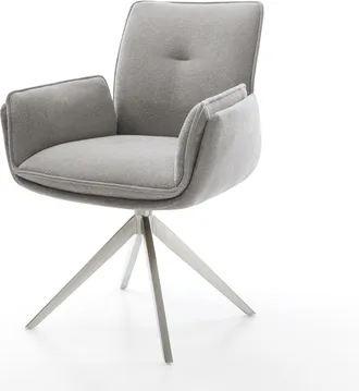 DELIFE Drehstuhl Nela-Flex Strukturstoff Soft Grau Kreuzgestell breit Edelstahl 360&deg; drehbar Wippfunktion, Esszimmerst&uuml;hle