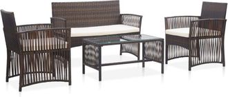 vidaXL 4-tlg. Garten-Lounge-Set mit Auflage Poly Rattan Braun Vidaxl