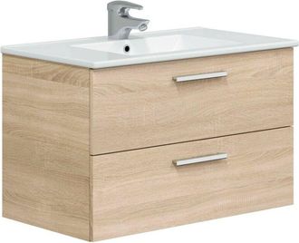 Dmora Badezimmerm&ouml;bel Felix, Badezimmerschrank, Mehrzweckschrank, H&auml;ngeschrank mit Spiegel, 80x45 h50 cm, Eiche - Dmora