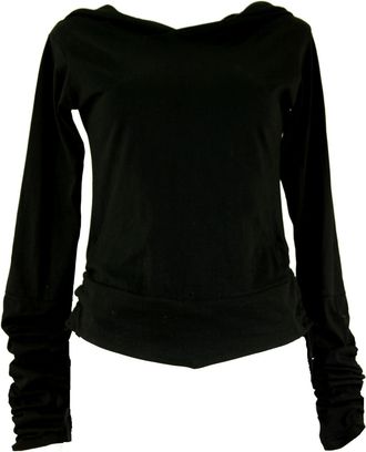 Guru Shop Goa Psytrance Shirt, Kapuzen Hoody, Elfen Hoody, Langarmshirt - Schwarz, Damen, Baumwolle, Size:S/M