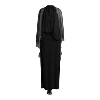 Alberta Ferretti Robe Enver en Satin avec Cape en Mousseline - Femme - Robes - Noir - Taille: 42 FR
