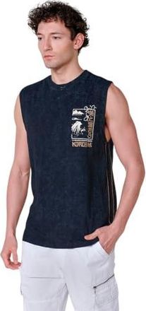 Koröshi T-shirt sans manches en coton avec imprimé avant et arrière. Couleur noire pour homme, Noir, XXL