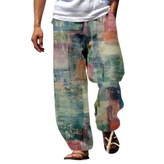 Generic Chino de plage pour homme, pantalon fantaisie imprim&eacute; color&eacute;, pantalon long d&eacute;contract&eacute; large hawa&iuml;en, l&eacute;ger et confortable, jambe droite, pantalon de