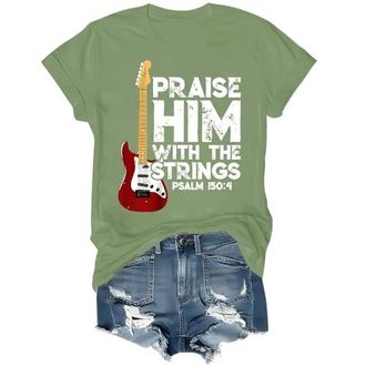 Generic T-shirt guitare chr&eacute;tienne &laquo; Praise Him with The Strings &raquo; pour femmes et hommes, Vert, XL
