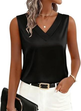 Generic Debardeur Femme Chic et &eacute;l&eacute;gant Satin Chemisier sans Manche D&eacute;bardeur Blanc Crop Top Ete Haut Chic et Elegant Fluide Ample Caraco Vetement Femme Ete T