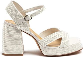 Castaner Femme, Chaussures, Blanc, Taille: 37 EU Sandale de f&ecirc;te en raphia avec bride de cheville