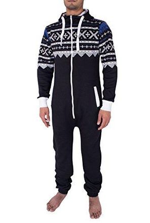 Noroze Hommes élégant Tout en Un Jumpsuit Onesie Une pièce Pyjamas, Noir, XL