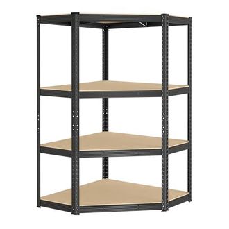 Songmics &Eacute;tag&egrave;res dAngle &agrave; 4 Niveaux, &Eacute;tag&egrave;res de Rangement en Acier, Charge Lourde, Garage, Entrep&ocirc;t, Capacit&eacute; de Charge 700 kg, Noir dencre et Beige Naturel 