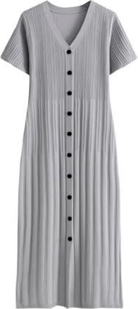 Generic Robe amincissante d&eacute;t&eacute; d&eacute;contract&eacute;e &agrave; manches courtes et col en V pour femme, gris, Taille unique