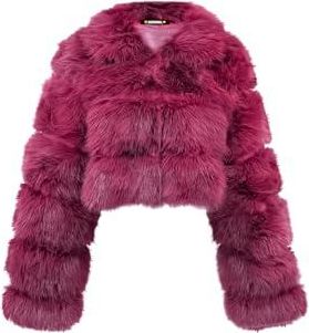 Queen Helena Manteau court dhiver chaud veste avec poils doux fourrure fourrure fourrure femme PLC06, PLC06 Rouge, Taille unique