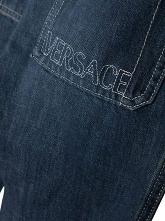 Versace Embroidered Logo Denim Jeans - Blue