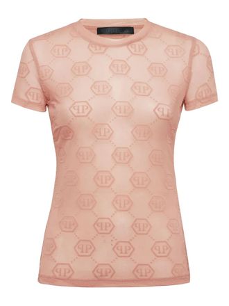 Philipp Plein t-shirt en tulle à motif monogrammé - Tons neutres