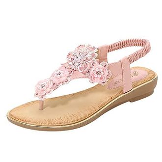 Generic Chaussures de plage pour femme - Tongs pour femme - Avec semelle plantaire - Chaussures d&eacute;t&eacute; plates antid&eacute;rapantes avec fleurs &eacute;lastiques - Imperm&eacute;abl