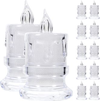 NUOBESTY 12 Stück LED Kerzen mit Batteriebetrieb Flammenlose Dekorative Kristallkerzen Transparent mit Sockel Batteriebetriebene LED kerzenlichter für Wohnzimm