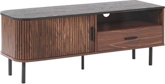 Beliani Meuble TV Buffet Effet Bois Foncé avec Tiroir et Rideau Coulissant sur le Côté Style Rétro et Vintage Idéal pour Salon Contemporain Beliani
