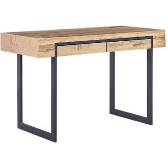 Beliani Beliani - Bureau &agrave; Domicile avec 2 tiroirs 120 x 55 cm Cadre en Acier Bois Clair et Noir Vida