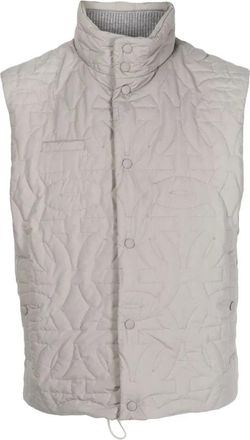 Ferragamo Homme, Vestes, Gris, Taille: M Gilet Matelassé à Col Cheminée