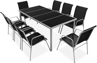 vidaXL 9-tlg. Garten-Essgruppe Stahl Schwarz - Vidaxl