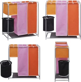 vidaXL Panier à linge à 3 sections avec un bac de lavage - panier à linge - paniers à linge - Home & Living - Multicolore