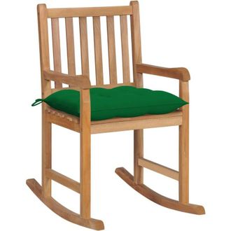 vidaXL Vidaxl - Schaukelstuhl mit Gr&uuml;nem Kissen Massivholz Teak