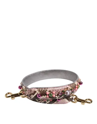 Dolce & Gabbana Womens Multicolor Embellished Handbag Shoulder Strap Python Leather Bag