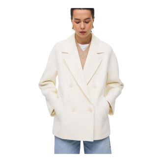 Estro & Luminara Kurzer- zweireihiger wei&szlig;er Mantel mit Wolle - - Coats - Damen - Wei&szlig; - M