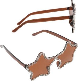 Supvox Lot de 2 Lunettes de Soleil sans Monture D&eacute;toile Marron Clair Orn&eacute;es de Cristaux, Lunettes de Soleil Party Star Color&eacute;es pour F&ecirc;tes, Enterrements de V