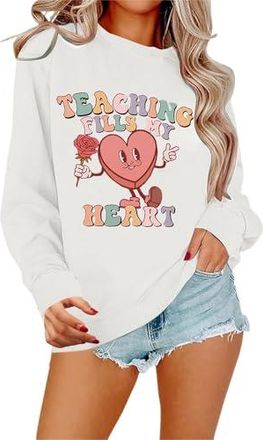 Generic Sweat-shirt de Saint-Valentin pour femmes enseignants pull &agrave; manches longues haut &agrave; la mode tricot jersey doux mat&eacute;riau t-shirt &agrave; manches longues coup