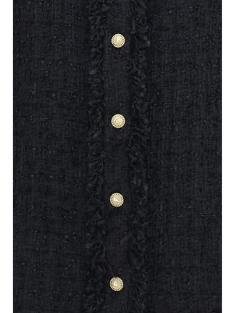 Balmain Womens Tweed Shirt Black Polyamide Jacket