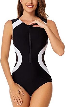 Feoya Maillot de Bain Femme sans Manches Anti-Soleil Fermeture éclair Combinaison pour Surf Plongée Natation Tag L =EU S