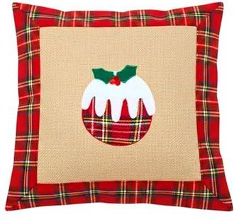 Shatchi Sackleinen, f&uuml;r Zuhause, Schlafzimmer, B&uuml;ro, Dekoration, Jute, Baumwolle, Leinen, Bedruckt, Rentier/Schneemann/Rotkehlchen/Weihnachtspudding, 40 x 40 