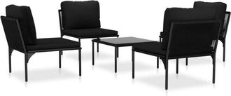 vidaXL Salon de jardin 5 pcs avec coussins Noir pvc Vidaxl