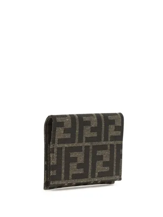 Fendi Womens Ff Jacquard Card Holder Tabacco Moro Polyester; Cotton Wallet