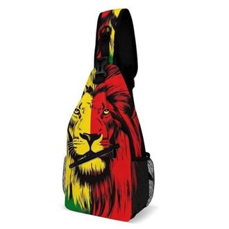 Generic Sacoche Tactique Lion mignon aux couleurs du drapeau reggae Antivol Sac De Poitrine R&eacute;glable Sac &agrave; Poitrine pour Camping Voyage Cyclisme