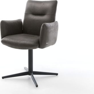 DELIFE Drehstuhl Jova-Flex mit Armlehnen Mikrofaser Anthrazit Vintage Fußkreuz Schwarz 360° drehbar Taschenfederkern, Esszimmerstühle