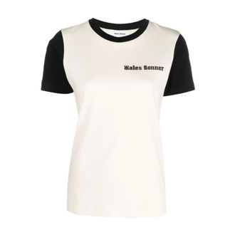Wales Bonner Wales Bonner, Femme, Tops, Beige, Taille: 40 FR Morning Tee noir et ivoire