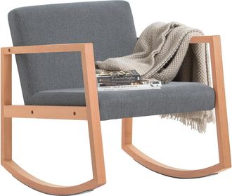 SoBuy FST93-HG Schaukelstuhl Wohnzimmer Schaukelsessel Schwingsessel Garten Relaxstuhl Rocking Chair Outdoor Belastbarkeit 114kg Hellgrau BHT ca. 66x73x75cm