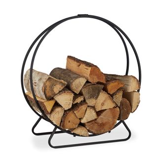 Relaxdays schwarz Kaminholzregal, rund, Holzscheite Stapelhilfe, aus Stahl, innen, Brennholzregal,10028773 HxBxT 65x61x26 cm