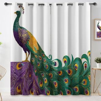 Generic Verdunkelungsvorh&auml;nge Exquisite Pfauenfeder - Thermovorhang Vorhang Blickdicht mit &ouml;sen Wohnzimmer Vorh&auml;nge, H166 x B75 cm (2er Pack) Kinderzimmer Sch