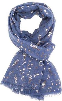 GFM &Eacute;charpe imprim&eacute;e notes de musique en or rose pour femme pour le printemps et l&eacute;t&eacute; -Mu-13-Denim Blue- (FLD-MU-A013-BechNL)