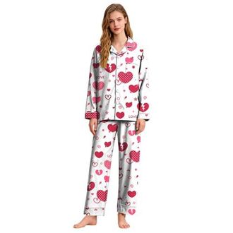 Generic Ensemble de pyjama 2 pi&egrave;ces en satin de soie pour femme - Haut &agrave; revers et pantalon &agrave; boutons - V&ecirc;tements de d&eacute;tente amples et confortables - V&ecirc;tement