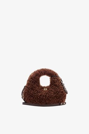 Ganni Mini sac Hobo en fausse fourrure Marron - Pour Femme